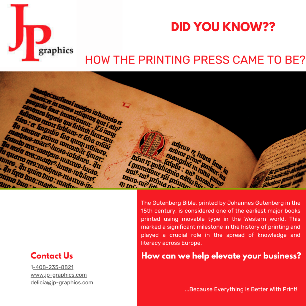 Did You Know? The Printing Press | JP Graphics Commercial Print Services